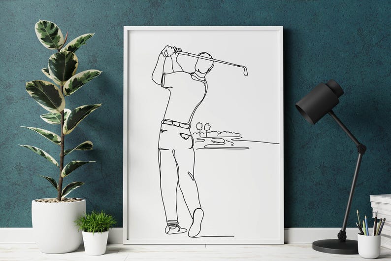 Minimalist Golf Player Line Art, Digital Download, Sport Print, Simple ...
