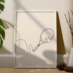 Minimalist Tennis Ball and Racket Line Art, Digital Download, Sport ...