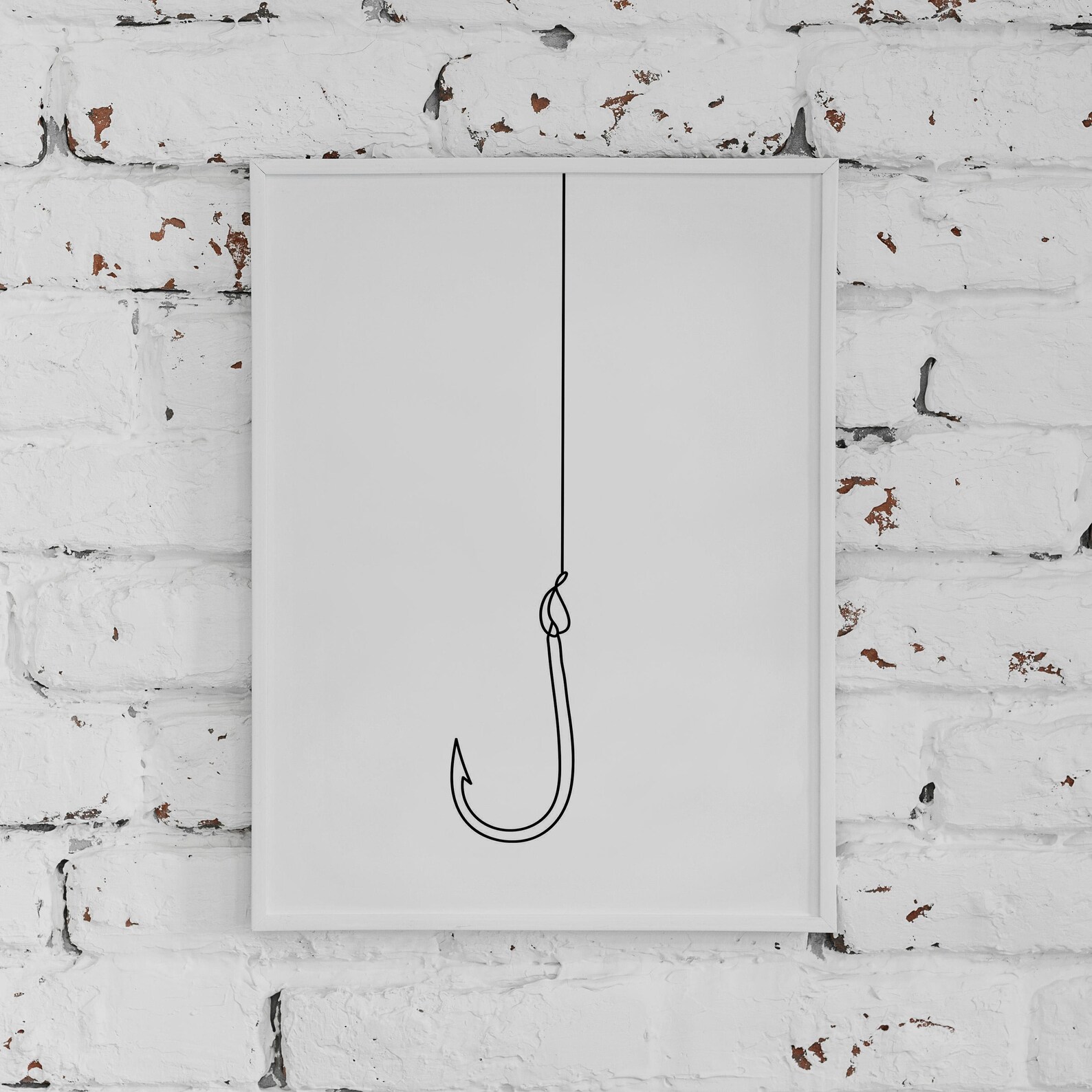 Fishing Hook Wall Art, Minimalist Line Art, Fish Bait Drawing Poster ...