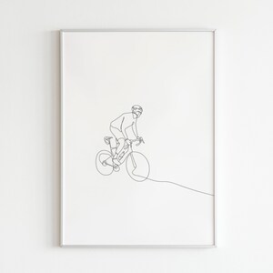 Cyclist Line Art, Minimalist Biker Wall , Digital Download, Mountain ...