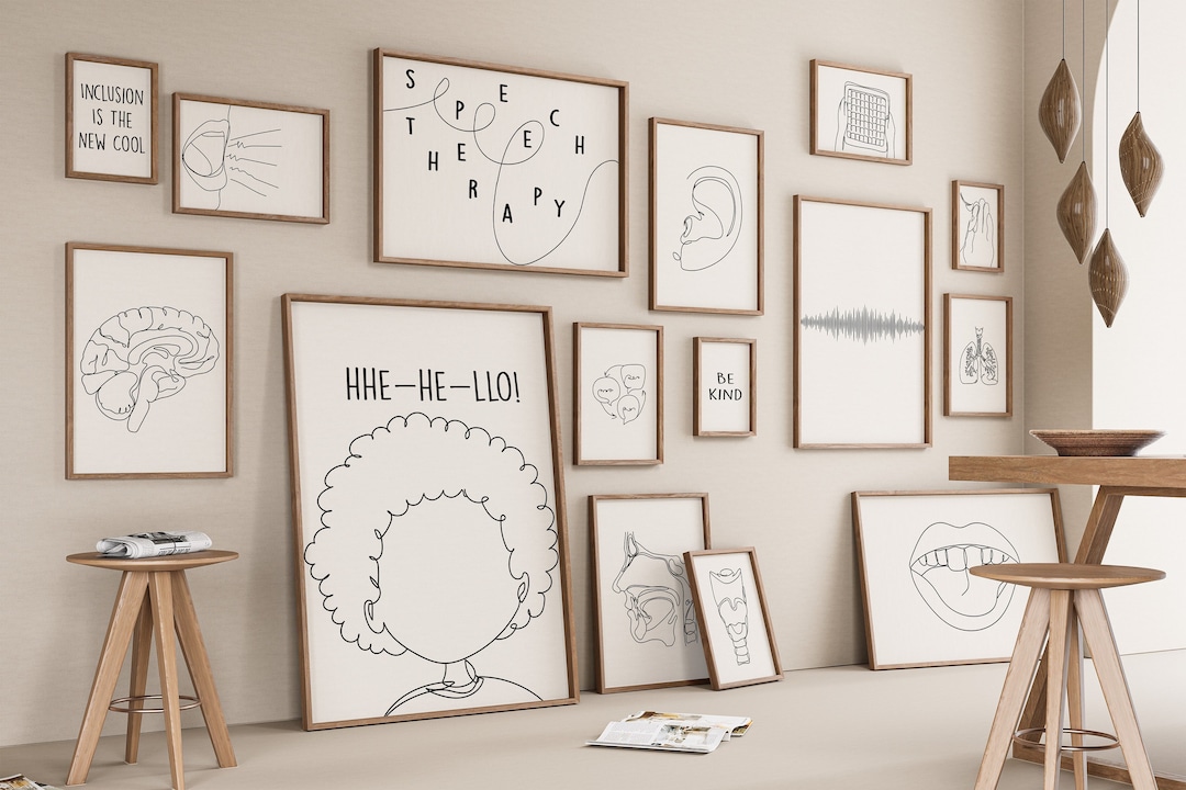 Minimalist Speech Therapy Line Art Gallery Set of 15 Drawings, Office ...
