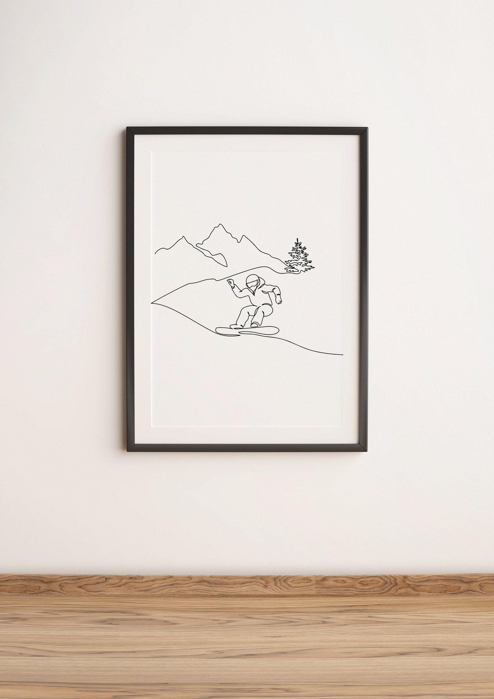 Minimalist Snowboard Line Art Print Winter Sport Wall Art - Etsy