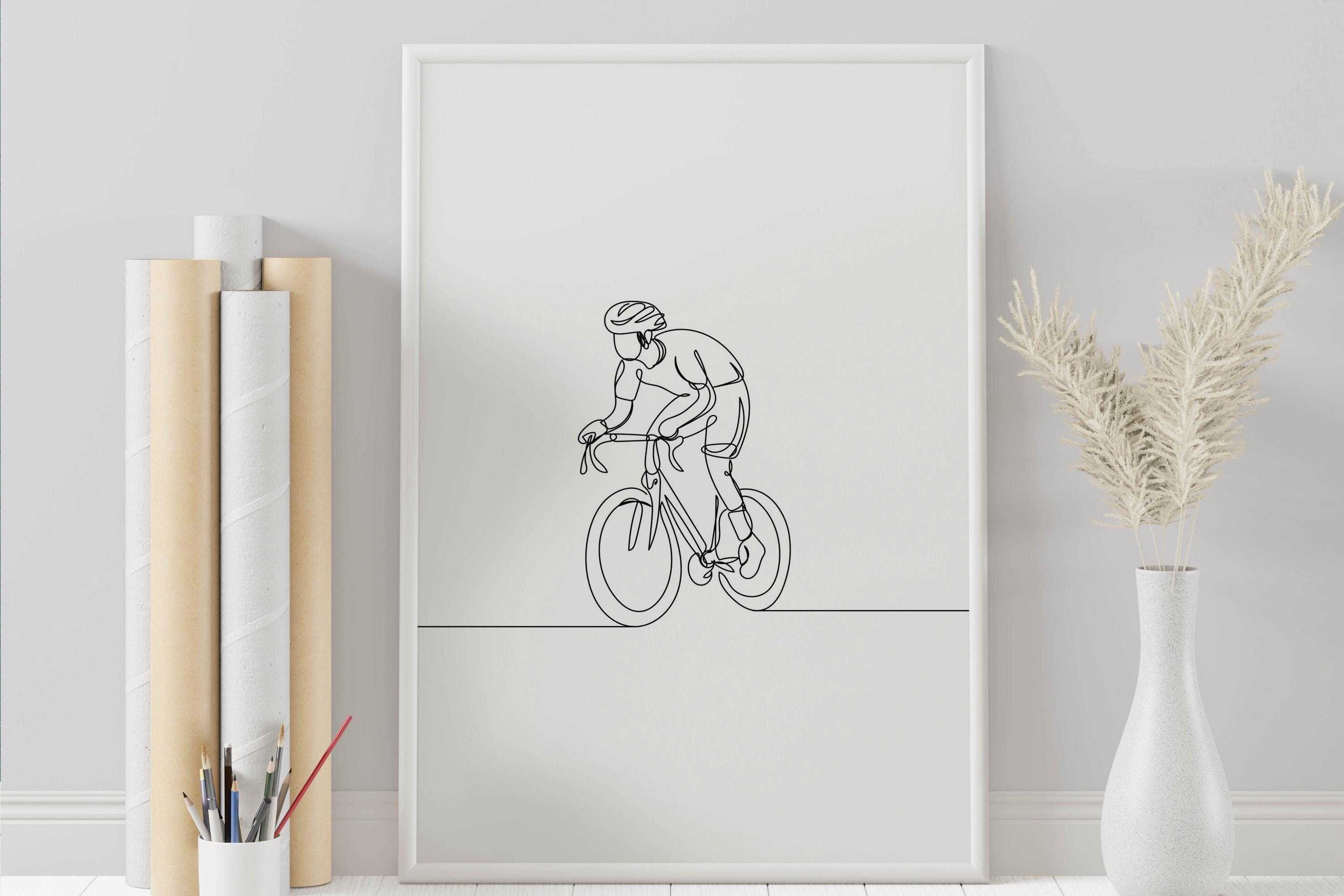 Minimalist Cyclist Line Art, Biking Wall Art, Digital Download, Bike ...