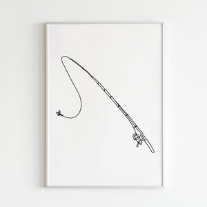 Minimalist Fishing Rod Line Art Print, Angler Decoration, Dad Gift ...