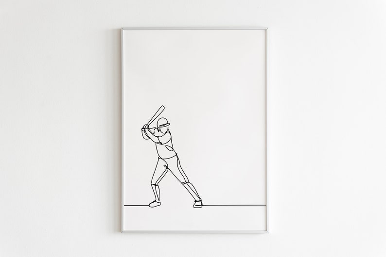 Minimalist Baseball Player Line Art Digital Download Sport - Etsy
