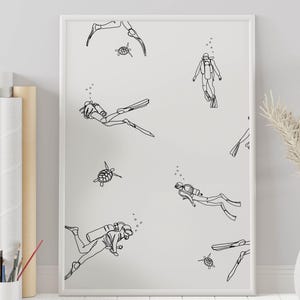 Minimalist Scuba Diving Line Art, Digital File, Water Sport Printable ...