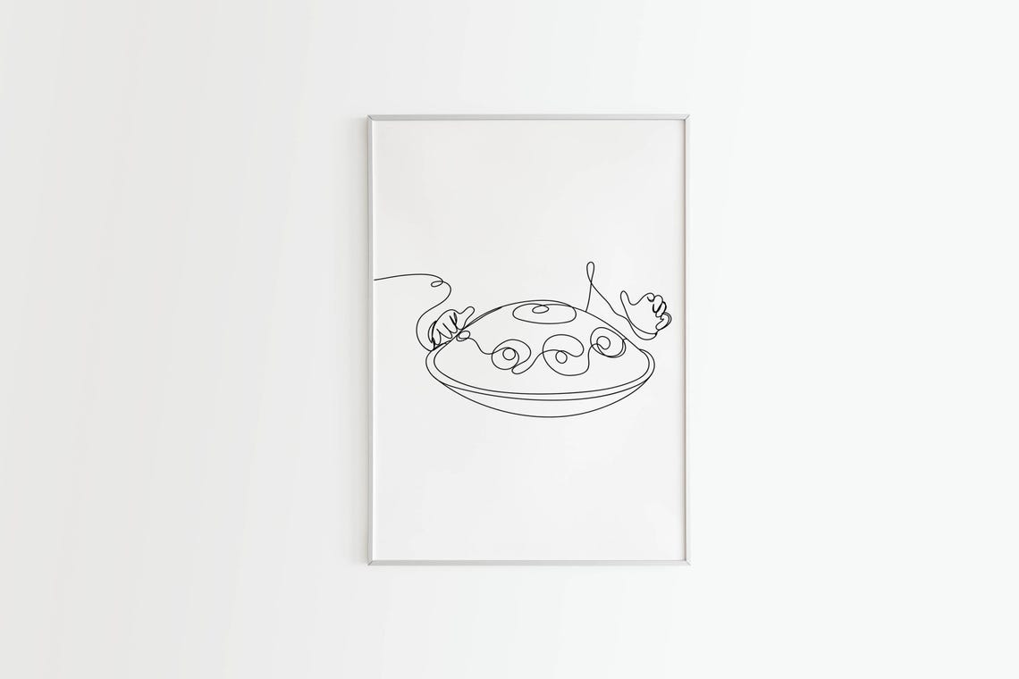 Minimalist Handpan Drum Drawing, Hang Drummer Line Art, Instrument ...