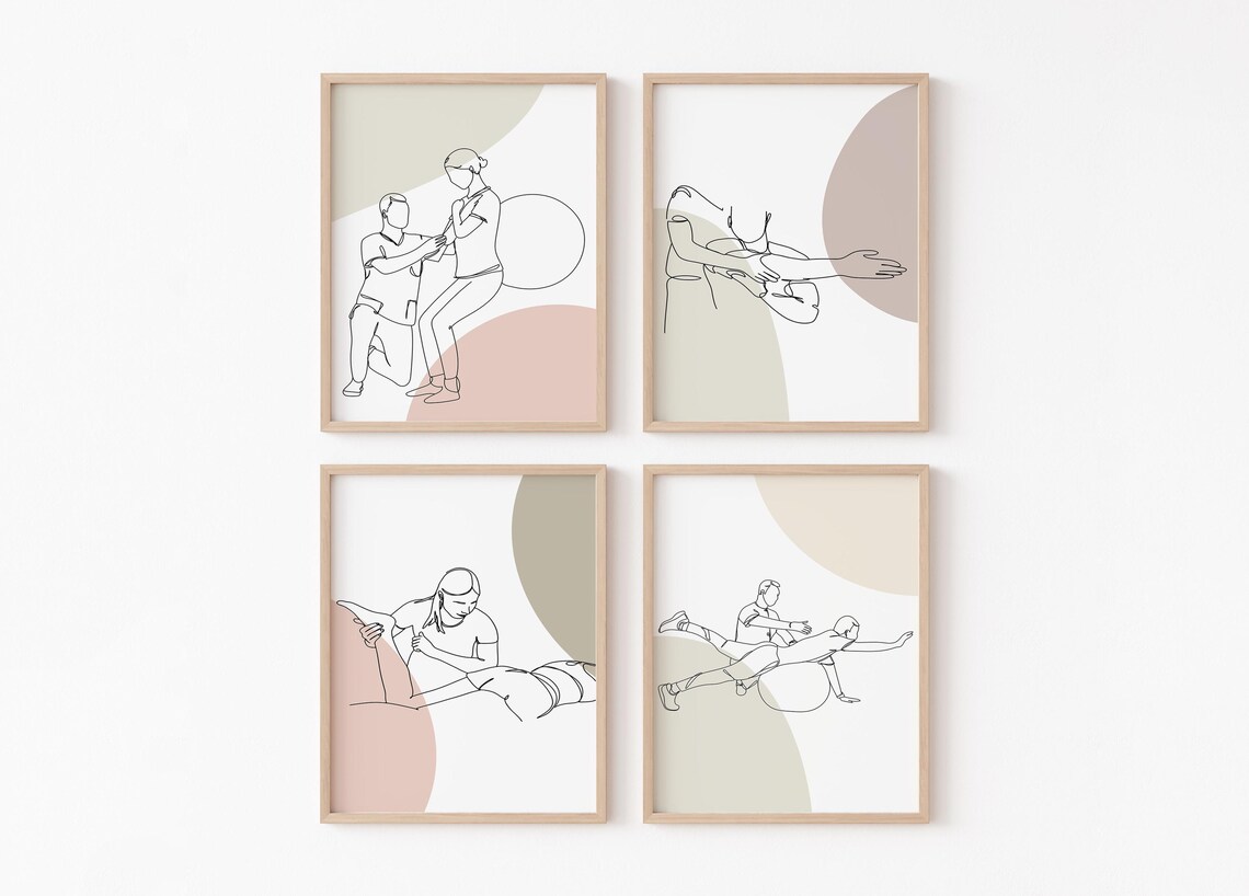 Minimalist Sport Therapy Gallery Set of 4 Drawings, Line Art Print ...