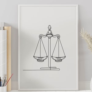 Scales of Justice Line Art, Attorney Drawings, Graduation Print, Lawyer ...