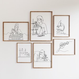 Minimalist Science Line Art, Wall Gallery Set 6, Digital Files, Biology ...