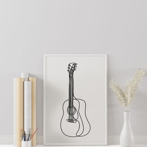 Minimalist Guitar Line Art, Digital Download , Music Print, Simple ...
