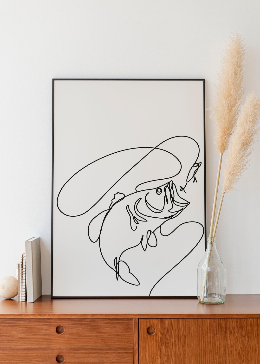 Fishing Wall Art, Minimalist Line Art, Fish Drawing Poster, Fisherman ...