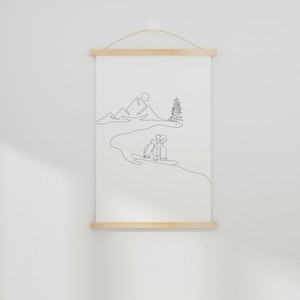 Minimalist Snowboard Line Art Print, Winter Sport Wall Art, Digital ...