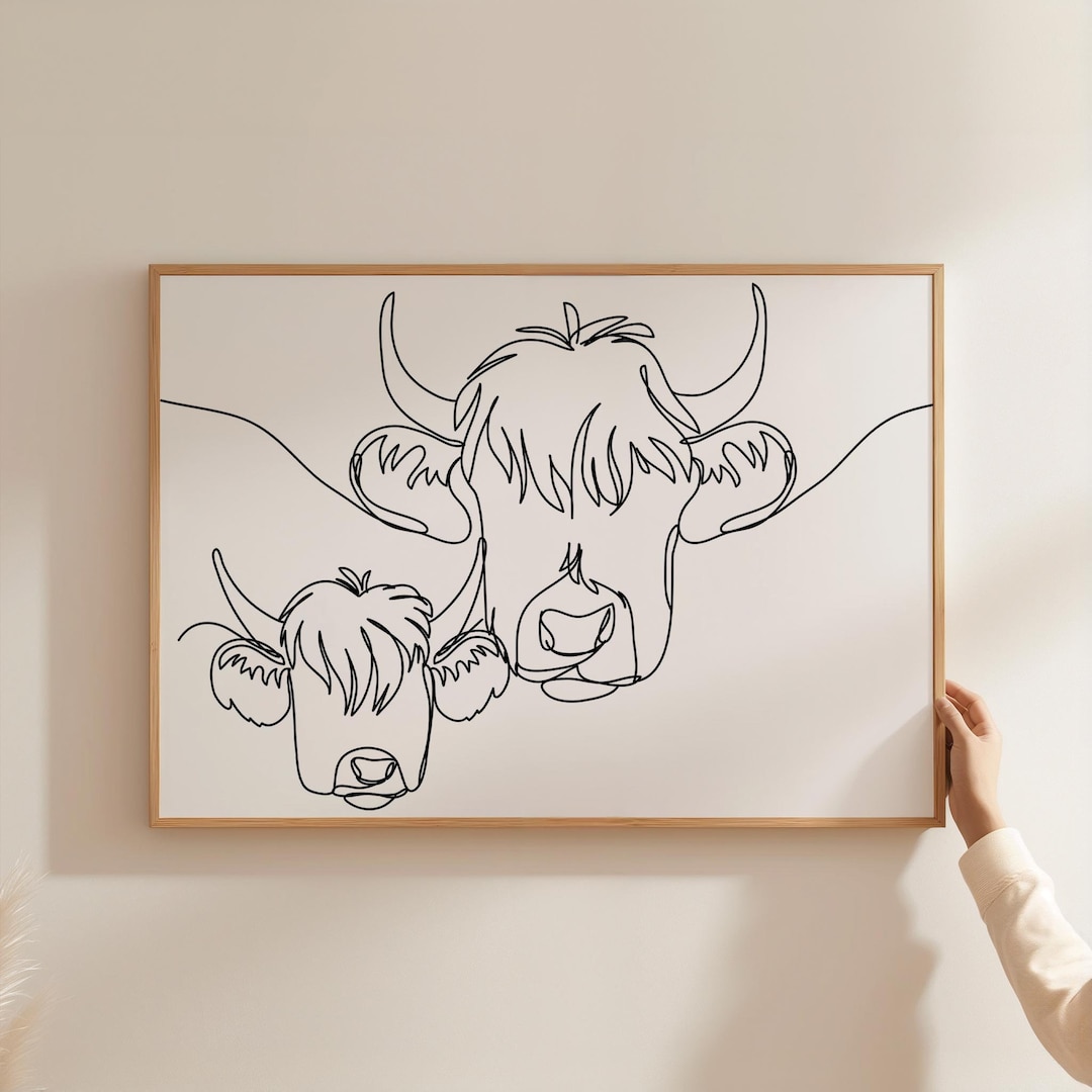 Minimalist Highland Cattle Line Art, Digital Download, Cow Outline ...