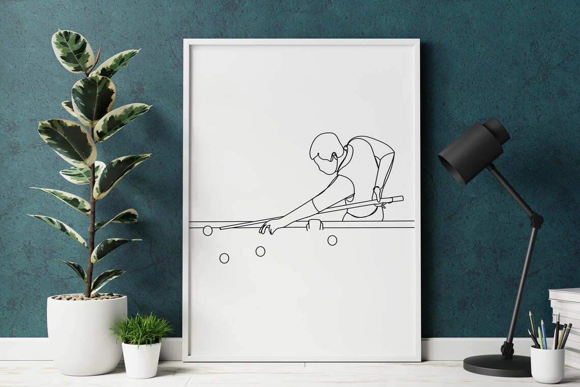 Minimalist Billiard Line Art, Digital Download, Pool Table Print ...