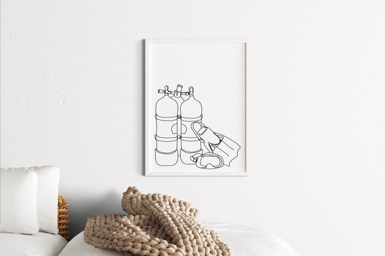 Minimalist Scuba Diving Line Art, Digital File, Water Sport Printable ...