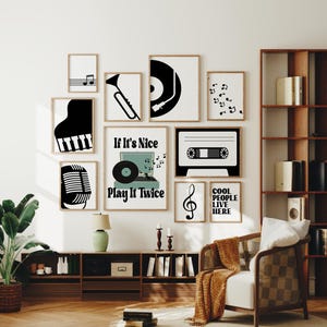 Retro Music Gallery Set of 10 Drawings, Piano Print, Guitar Poster ...