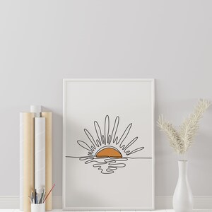 Minimalist Sunset Wave Artwork, Ocean Line Art, Digital Download ...