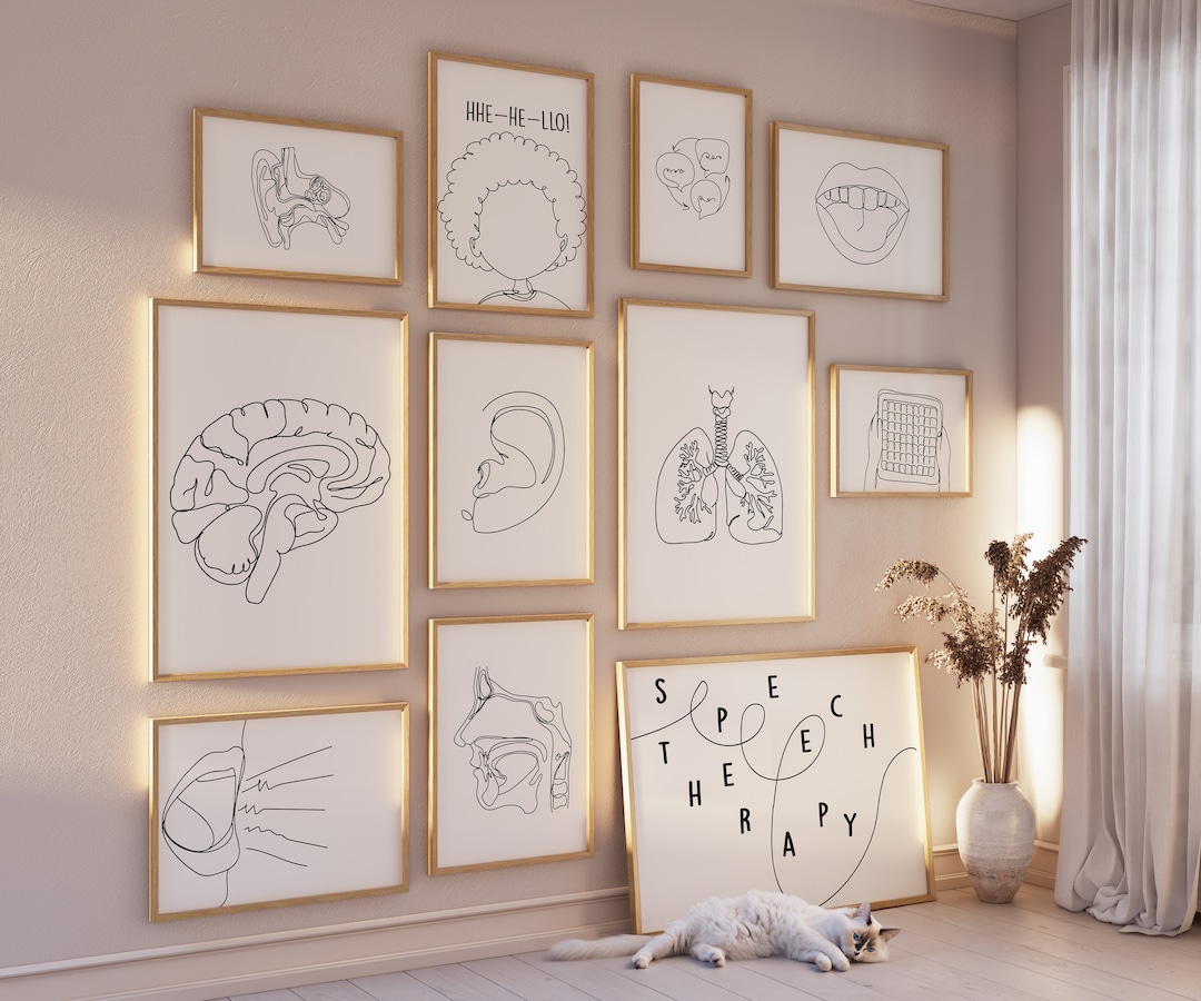 Minimalist Speech Therapy Line Art Gallery Set of 11 Drawings, Office ...