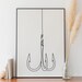 Fishing Hook Wall Art Minimalist Line Art Fish Bait Drawing - Etsy