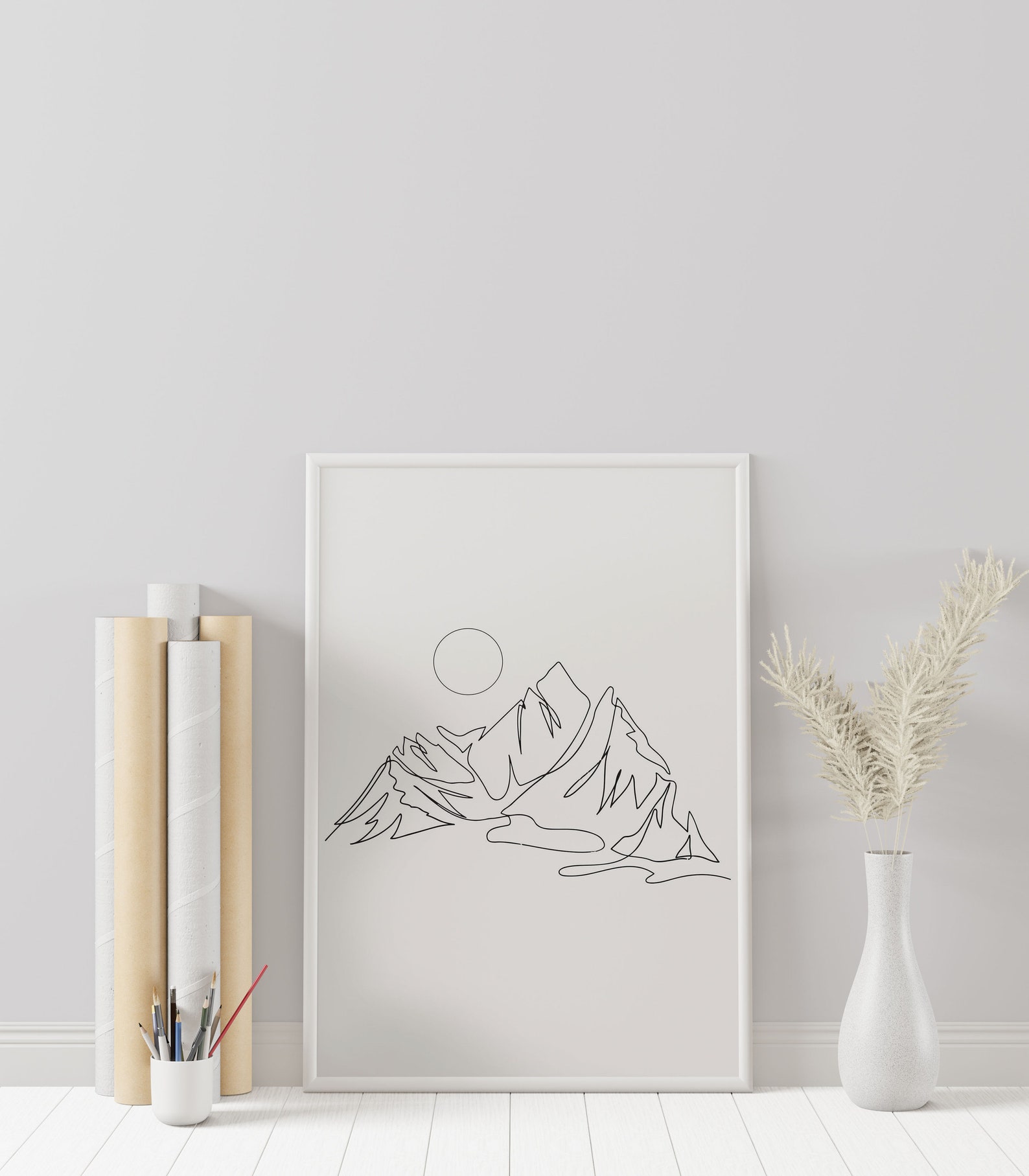 Minimalist Mountain and Sun Line Art Digital Download - Etsy