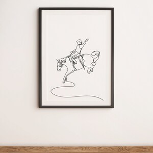 Minimalist Cowboy Line Art, Digital Download, Horse Rider Lasso Print ...