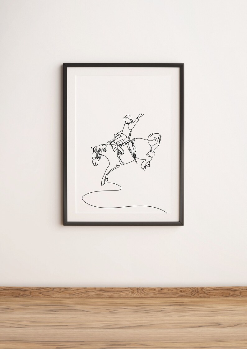 Minimalist Cowboy Line Art Digital Download Horse Rider - Etsy