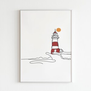 Minimalist Lighthouse Line Art, Digital Download, Sunrise Prints ...