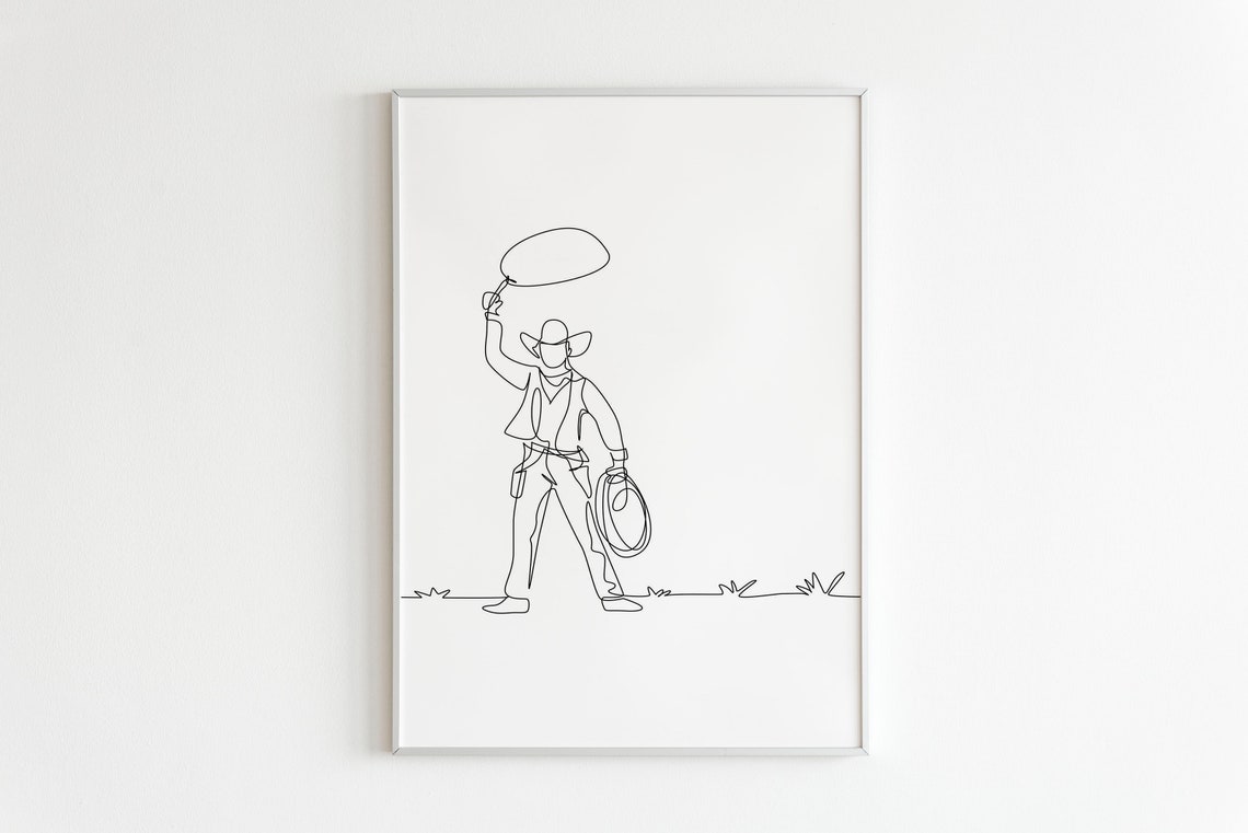 Minimalist Cowboy Line Art Digital Download Horse Rider - Etsy