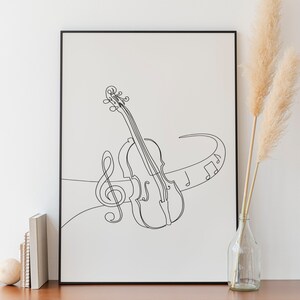 Minimalist Violin Line Art, Digital Download, Stringed Music Print ...