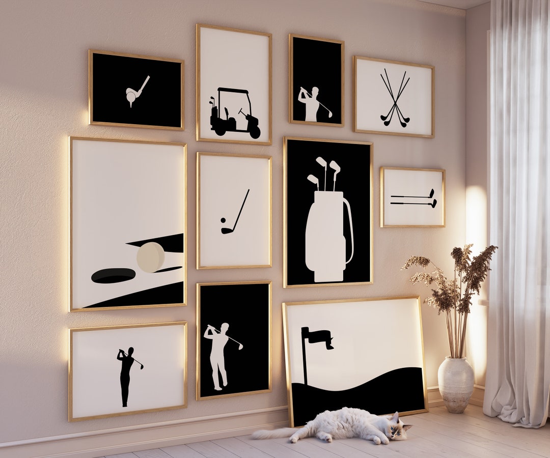 Golf Gallery Set of 11 Drawings, Minimalist Golfing Print, Golfer ...