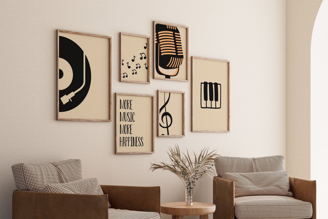Retro Music Wall Art Gallery, Groovy Set 6, Turntable Poster, Piano ...