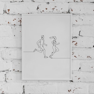 Minimalist Running Line Art, Digital Download, Sport Print, Couple ...