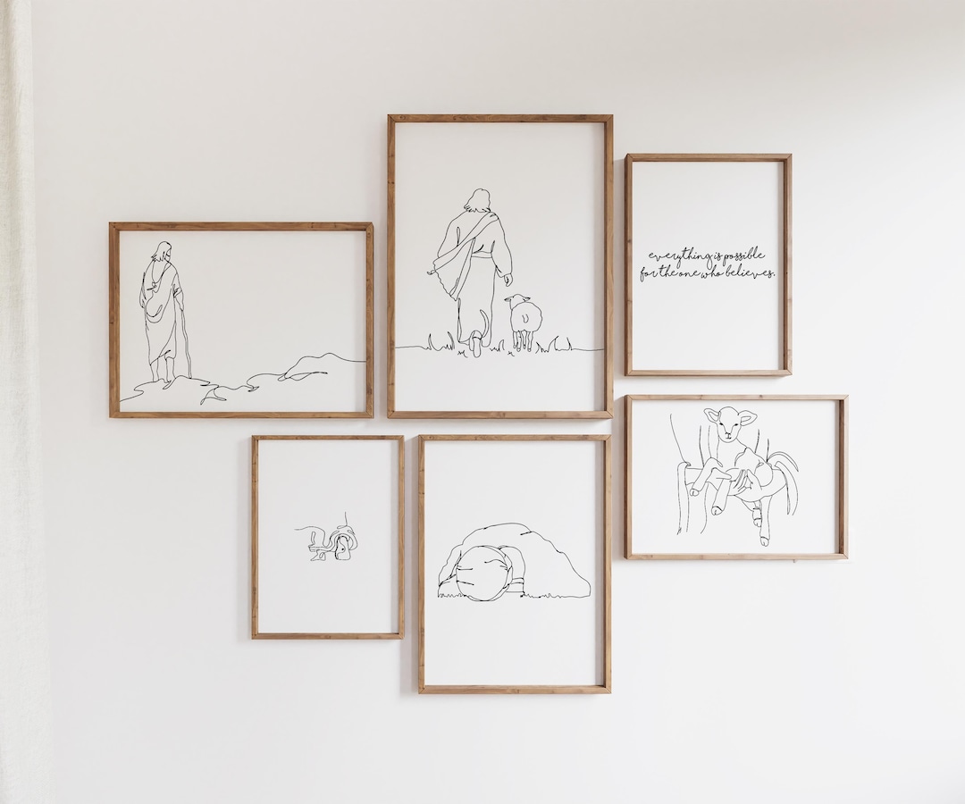 Minimalist Christian Line Art, Gallery Set of 6 Drawings, Minimalist ...