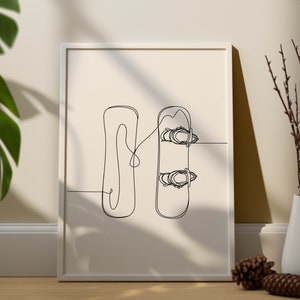 Minimalist Snowboard Line Art Print, Winter Sports Wall Art, Digital ...