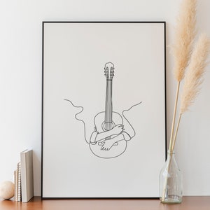Minimalist Guitar Line Art, Digital Download, Simple Sketch, Room ...
