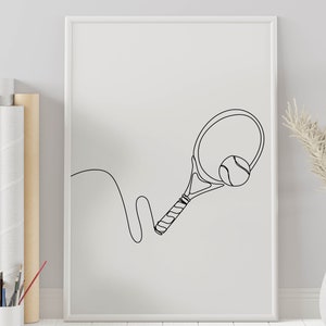 Minimalist Tennis Ball and Racket Line Art, Digital Download, Sport ...