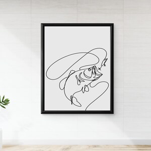 Fishing Wall Art, Minimalist Line Art, Fish Drawing Poster, Fisherman ...
