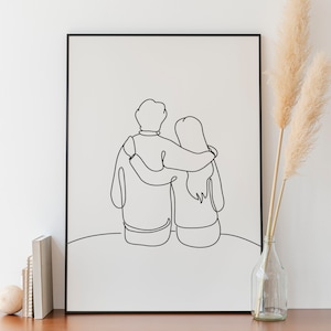 Minimalist Couple Line Art, Modern Print, Gift Printable, Simple Wall ...