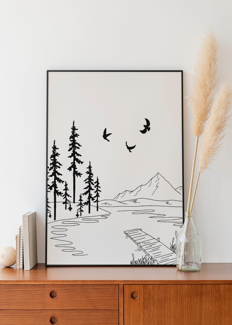 Minimalist Mountain Line Art Printable Wall Art Digital - Etsy