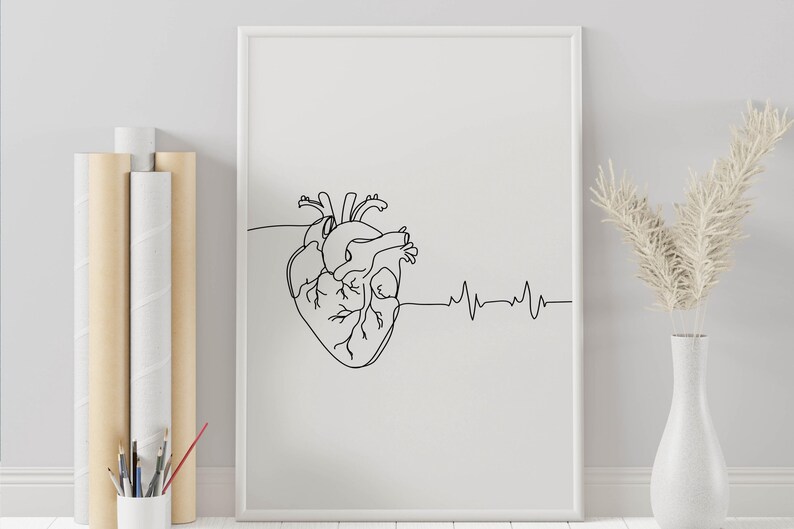 Minimalist Cardiologist Line Art, Digital Download, Physician Print ...
