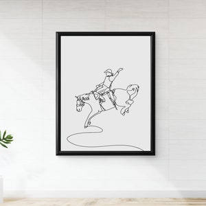 Minimalist Cowboy Line Art, Digital Download, Horse Rider Lasso Print ...