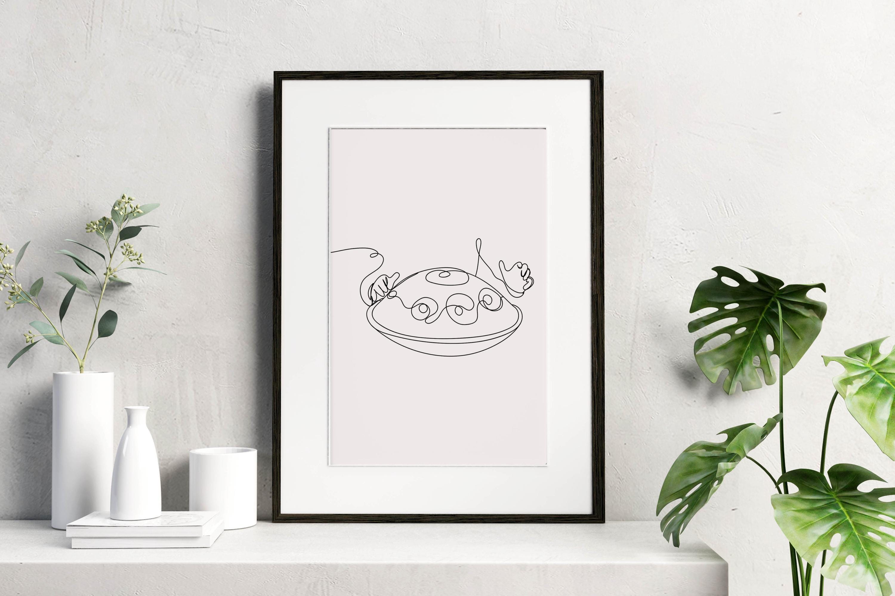 Minimalist Handpan Drum Drawing, Hang Drummer Line Art, Instrument ...