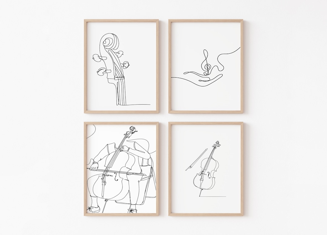 Minimalist Cello Line Art Set Gallery of 4, Music Wall Art, Digital ...