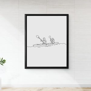 Minimalist Kayak Line Art Print, Water Sport Printable, Canoe Outline ...