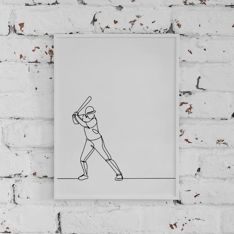 Minimalist Baseball Player Line Art Digital Download Sport - Etsy