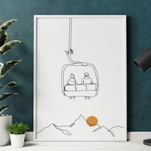 Minimalist Couple in Ski Lift Line Art Print, Decoration, Digital ...