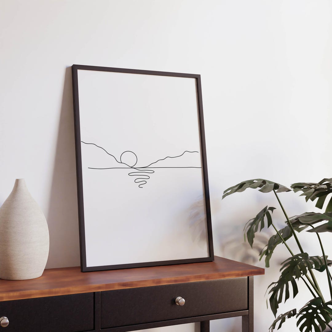 Minimalist Sunset Artwork, Sunrise Line Art Print, Digital Download ...