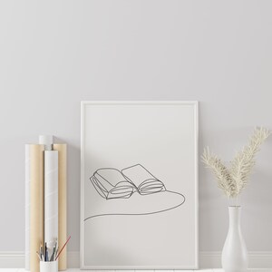 Minimalist Book Line Art, Digital Download, Reader Outline Drawing ...