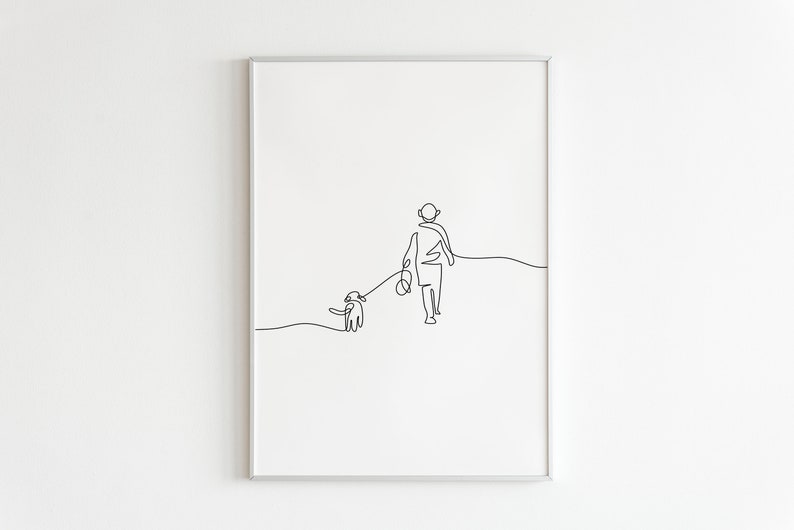 Minimalist Walking With Dog Line Art Digital Download Pet - Etsy